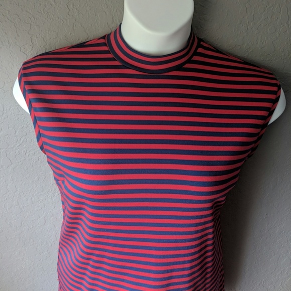 Tops | Retro High Neck Navy Red Striped Tank Top | Poshmark